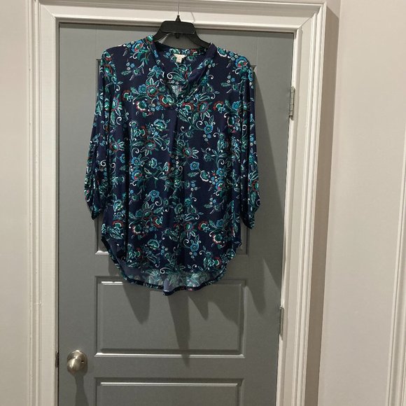Cato | Tops | Cato Women 416w Blue Blouse W Floral Print Design | Poshmark